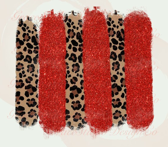 Leopard Print Red Glitter Brush Stroke Sublimation Design | Etsy