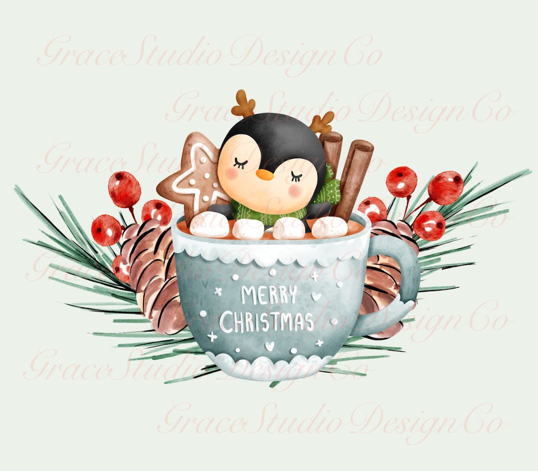 Merry Christmas | Penguin | Hot Cocoa | Coffee Sublimation Design ...