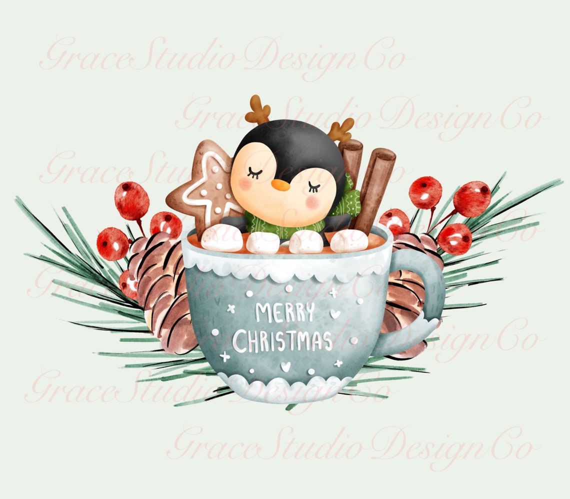 Merry Christmas | Penguin | Hot Cocoa | Coffee Sublimation Design ...