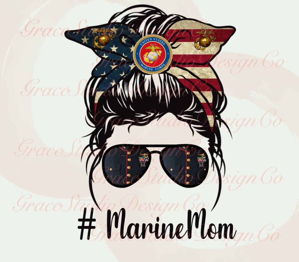 Marine Mom Messy Bun American Flag Sublimation Design Digital Etsy