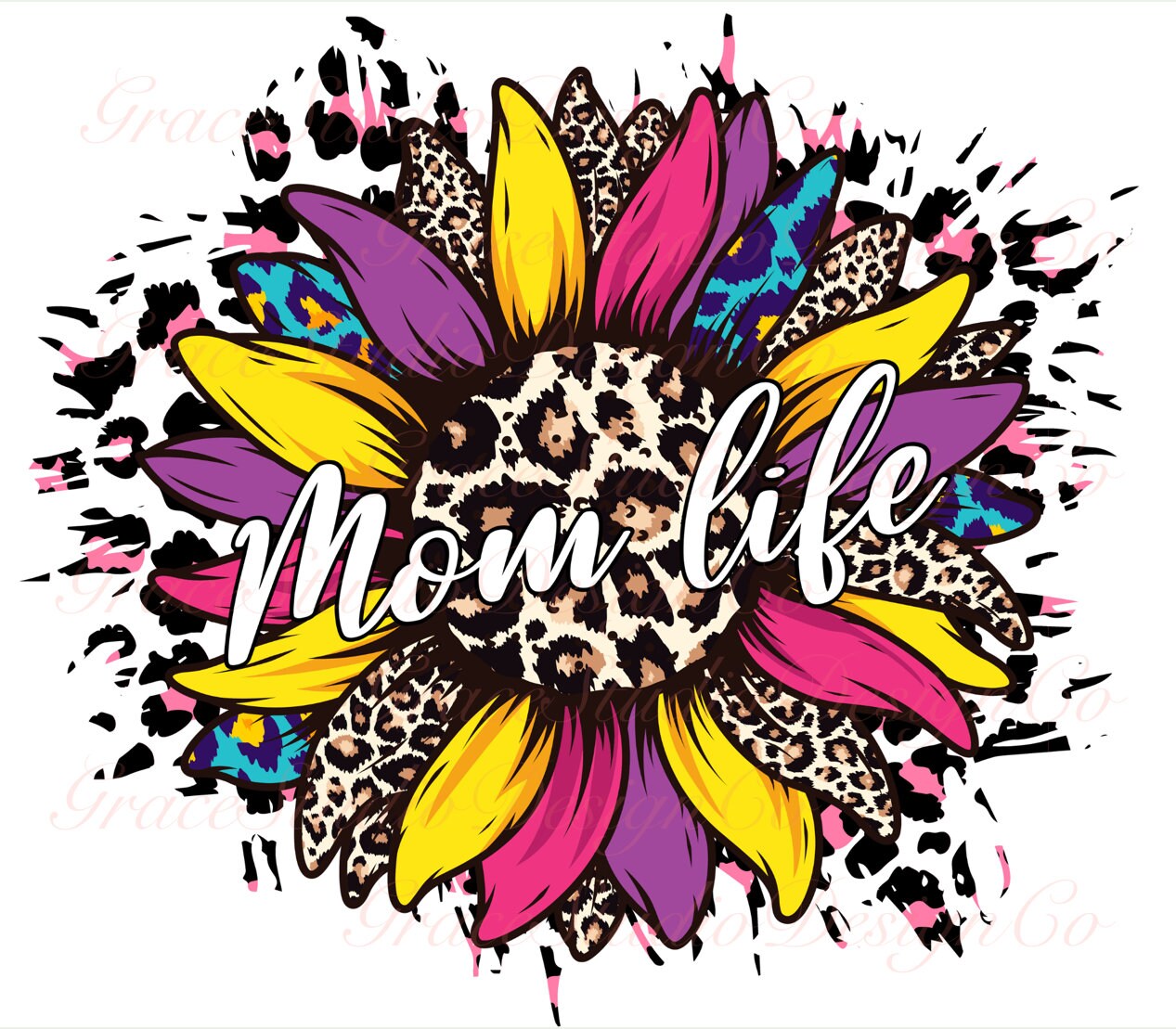 Mom Life | Sunflower | Leopard Print Sublimation Design * Digital ...