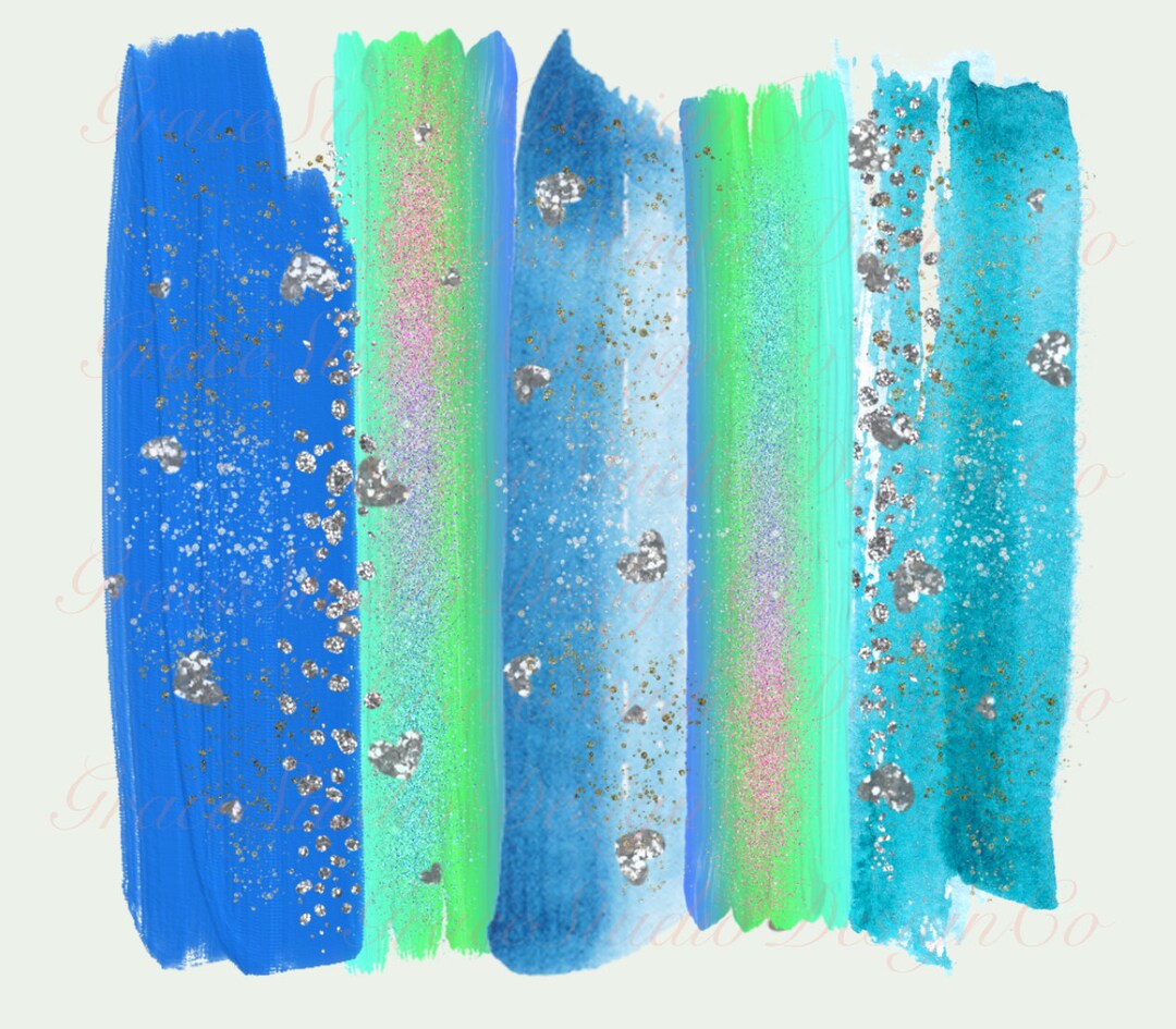 Blue Green Silver Glitter Brush Strokes Sublimation Design * Digital ...
