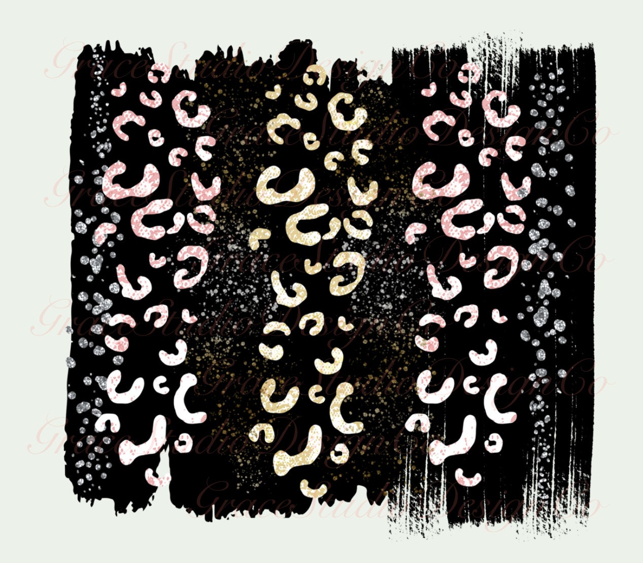 Leopard Print Brush Strokes Black, Pink, Gold, Silver Sublimation ...