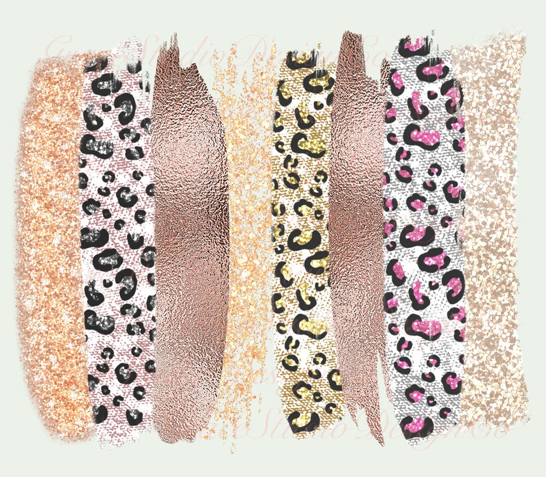 Pink, Gold, Rose Gold Leopard Print Brush Strokes Sublimation Design ...
