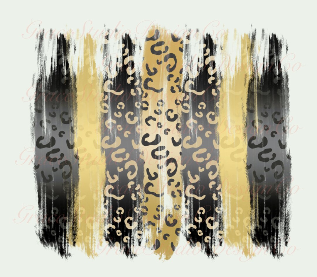 Leopard Print | Gold | Black | Brush Strokes Sublimation Design ...