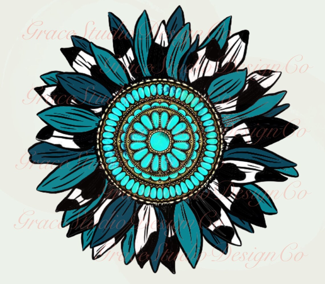 Teal Cow Print Sunflower Sublimation Design * Digital Download Only ...