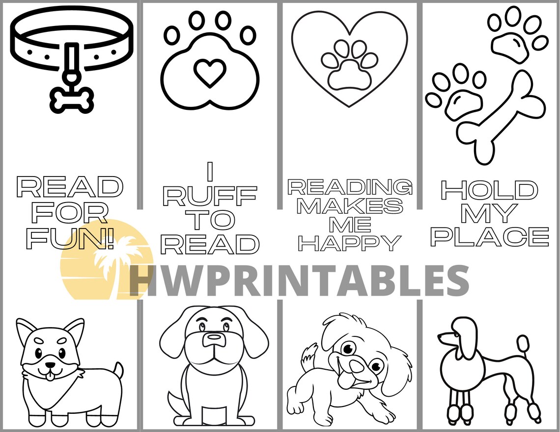 Printable Digital Download dog Coloring Bookmarks Puppy | Etsy
