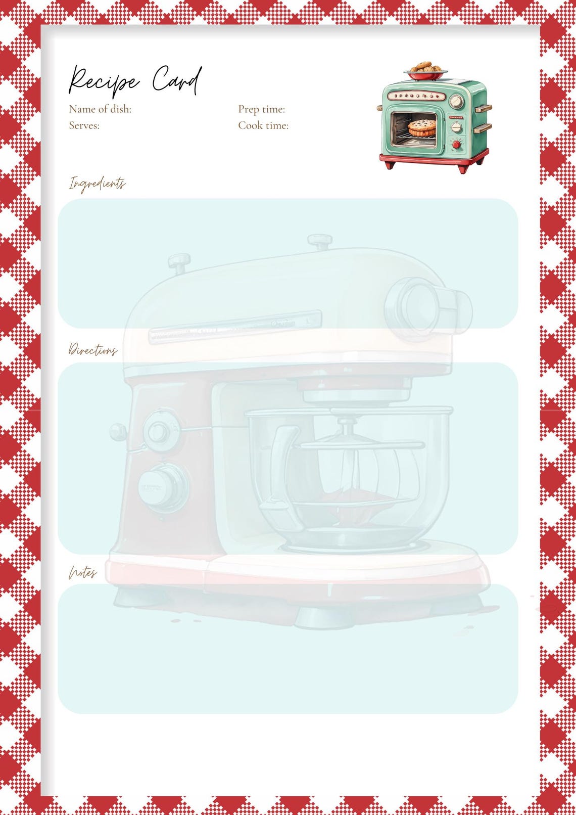 Retro Kitchen Recipe Card, 1950s Design, Printable Recipe Card, Recipe ...
