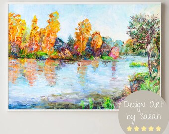 Autumn Lake Art - Etsy