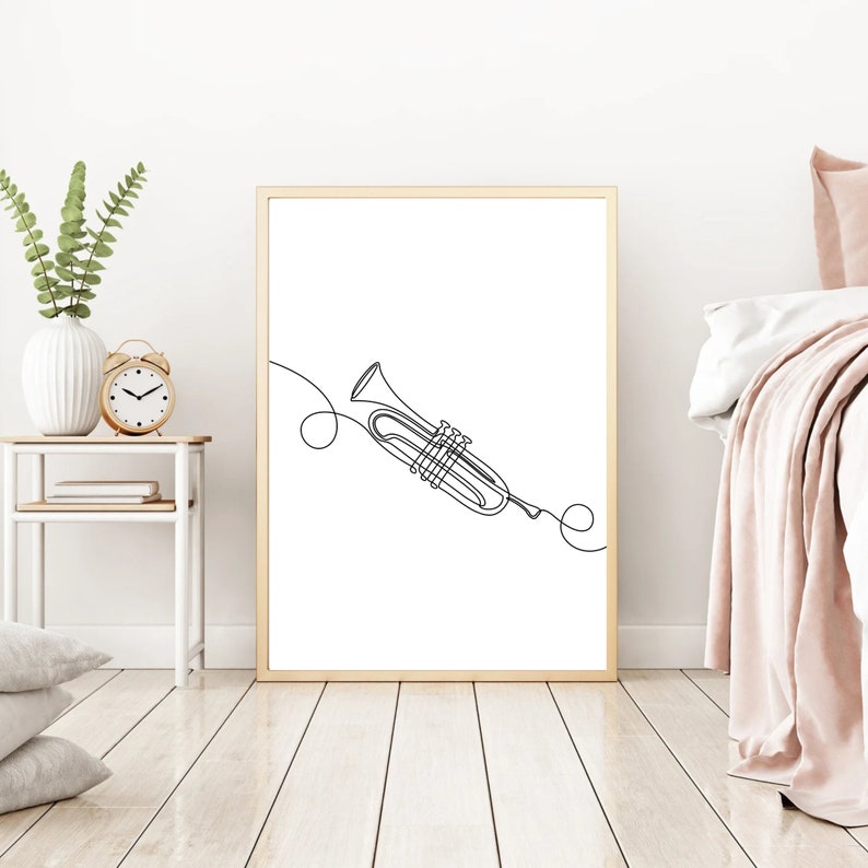 Trumpet Line Drawing, Minimalist Trumpet Print, Music Instrument Line ...