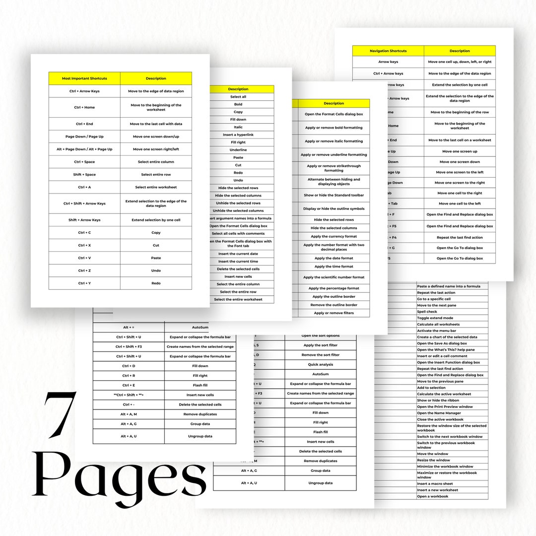 The Ultimate Excel Shortcuts Cheat Sheet Boost Your Productivity Etsy