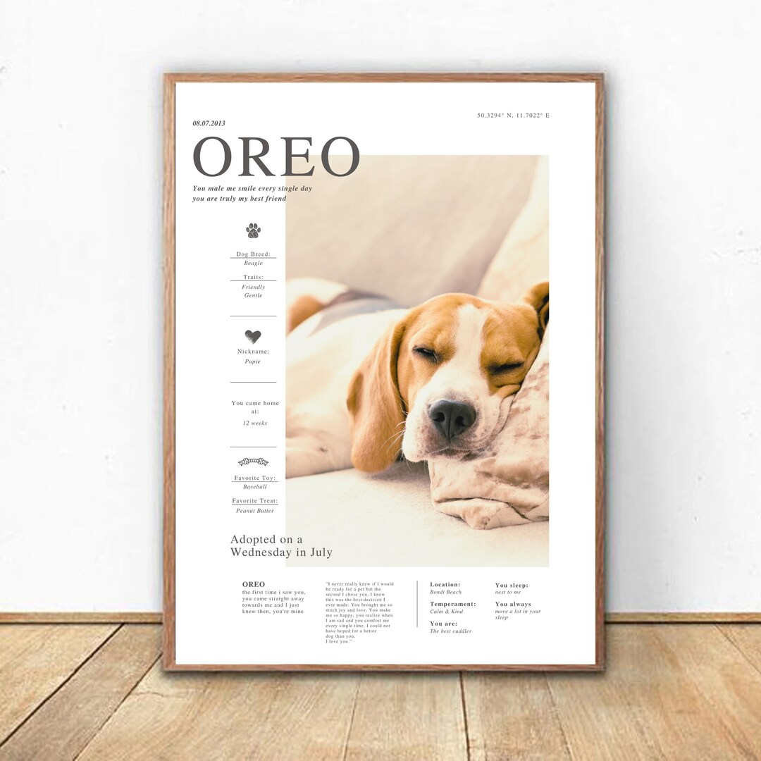 Custom Dog Portrait, Customisable Print for Dog's Memory, Vintage ...