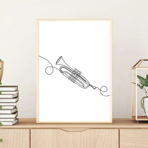 Trumpet Line Drawing, Minimalist Trumpet Print, Music Instrument Line ...