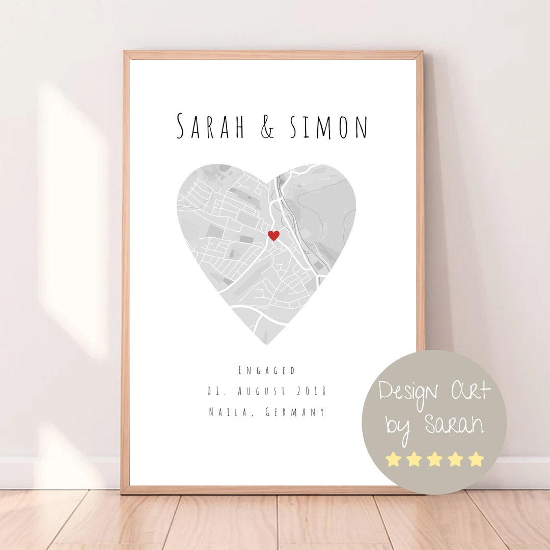 Custom Love Map Print, Engaged Map, Married Met Engagement Map Print ...