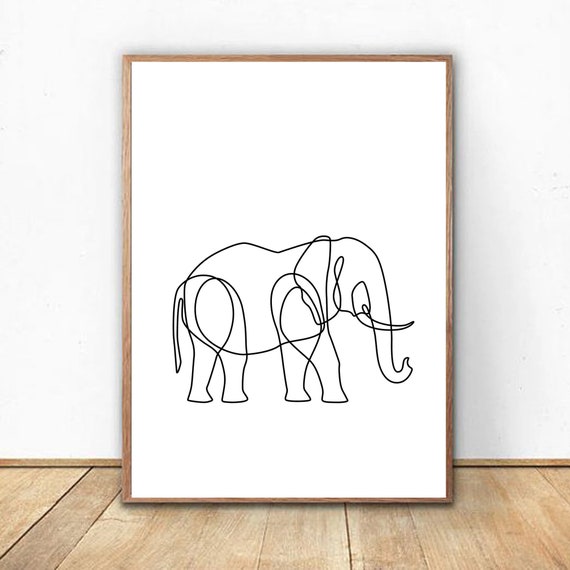Minimalistic Elephant Line Art Print - Etsy