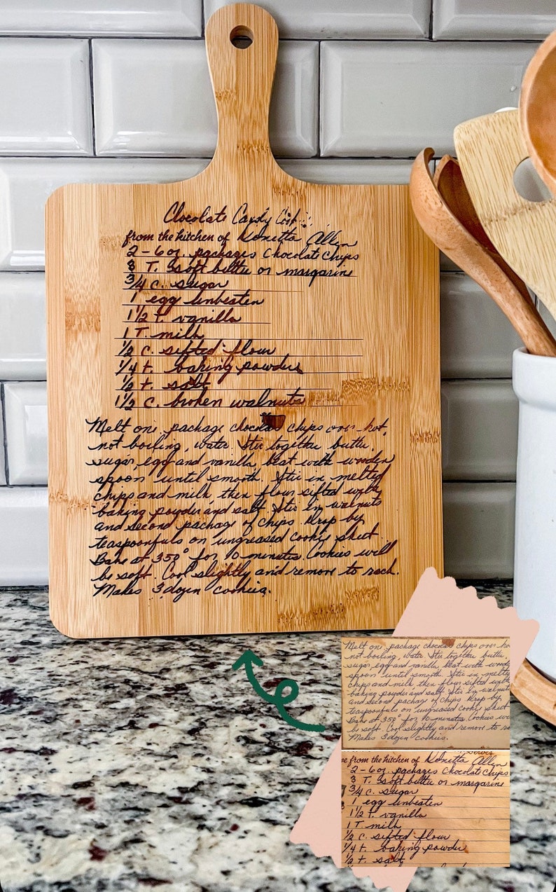 Handwritten Recipe Engraved Cutting Board Bamboo Personalized - Etsy