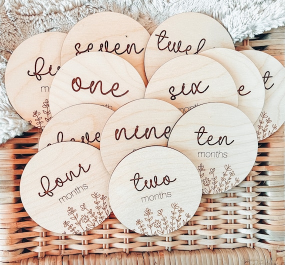Floral Wooden Baby Monthly Milestone Discs Personalized | Etsy