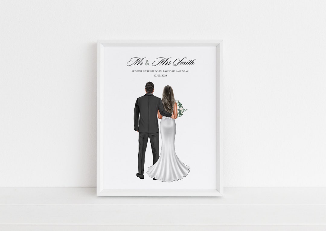 Personalised Bride and Groom Print, Bride and Groom Print, Engagement ...