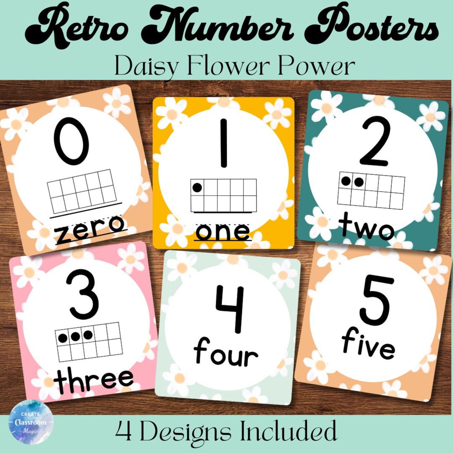 Retro Number Posters | Flower Power | Daisy Classroom Decor | Ten ...