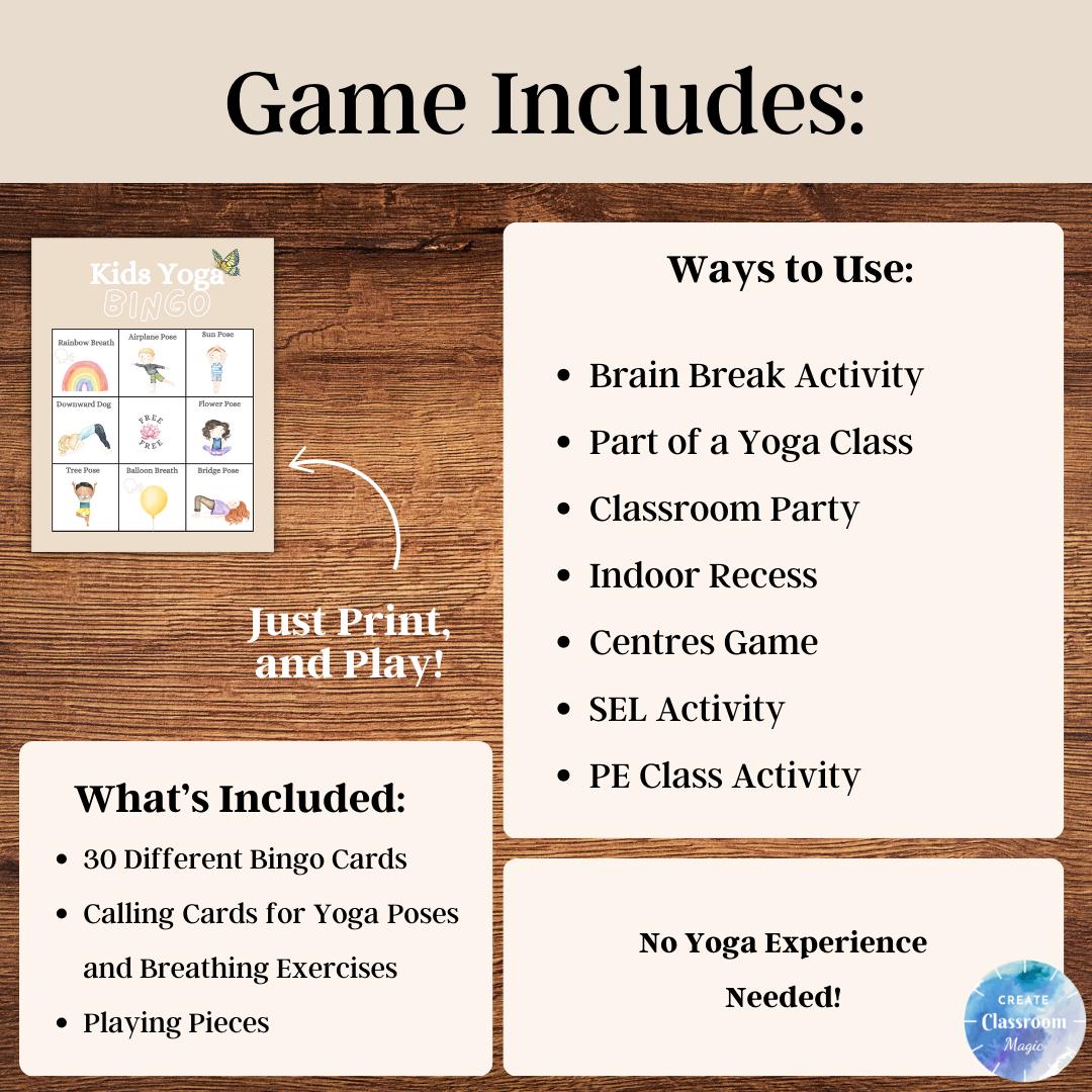 Printable Yoga Bingo Game for Kids – Watercolor-themed Movement and ...