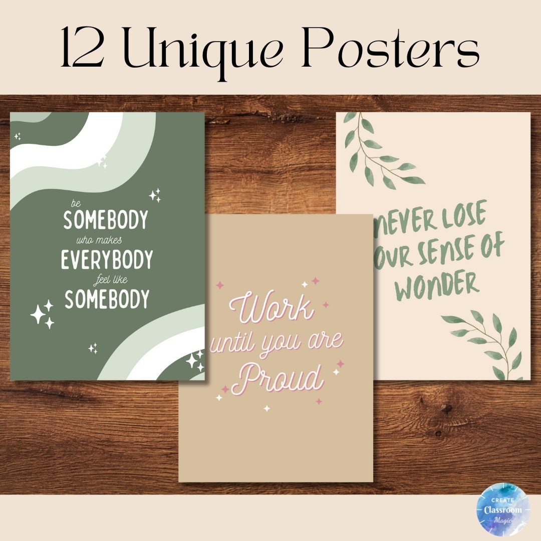 Growth Mindset Posters - 12 Neutral Calm Unique Quotes - Motivational ...