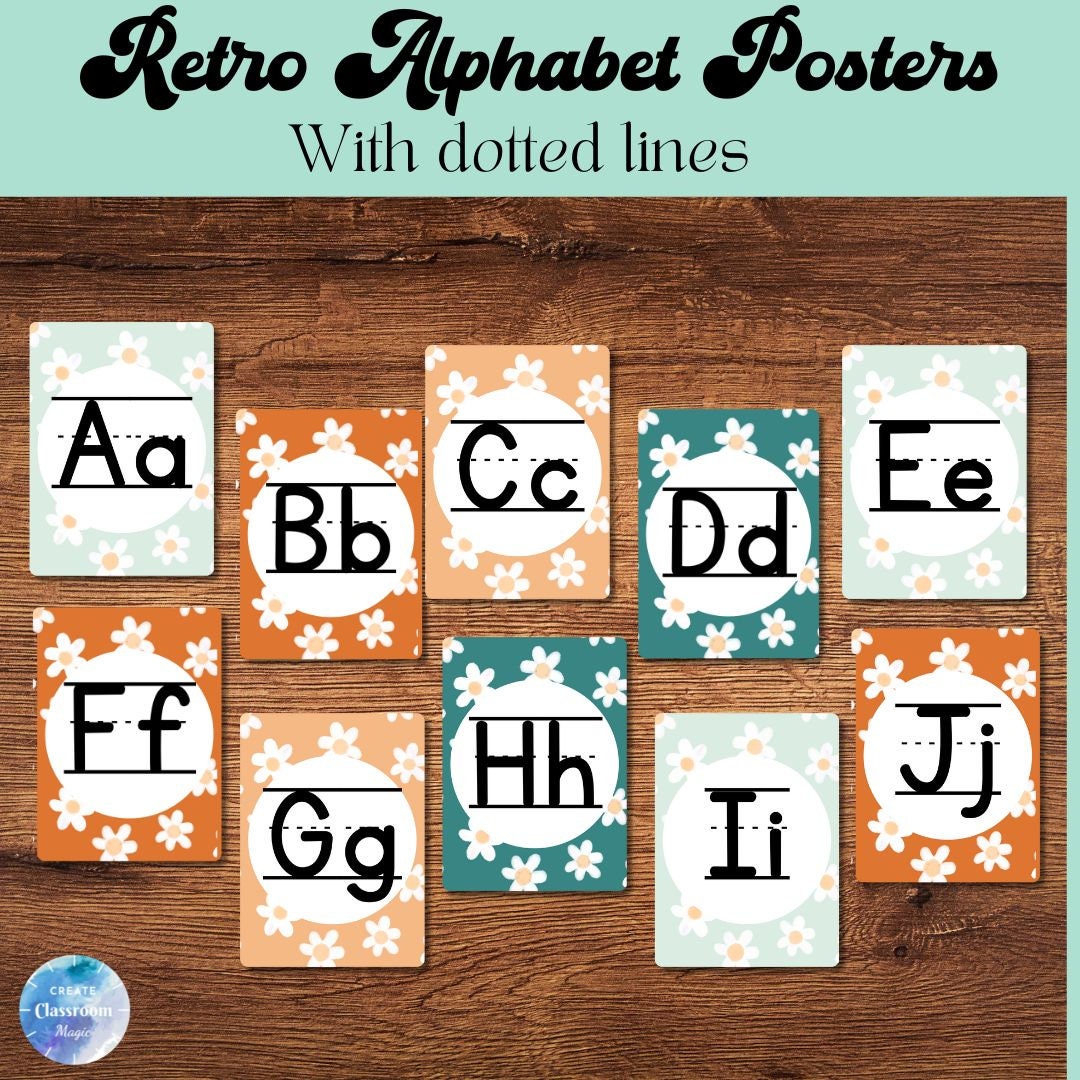 Alphabet Posters Classroom Decor Letter Posters Retro Decor Flower ...