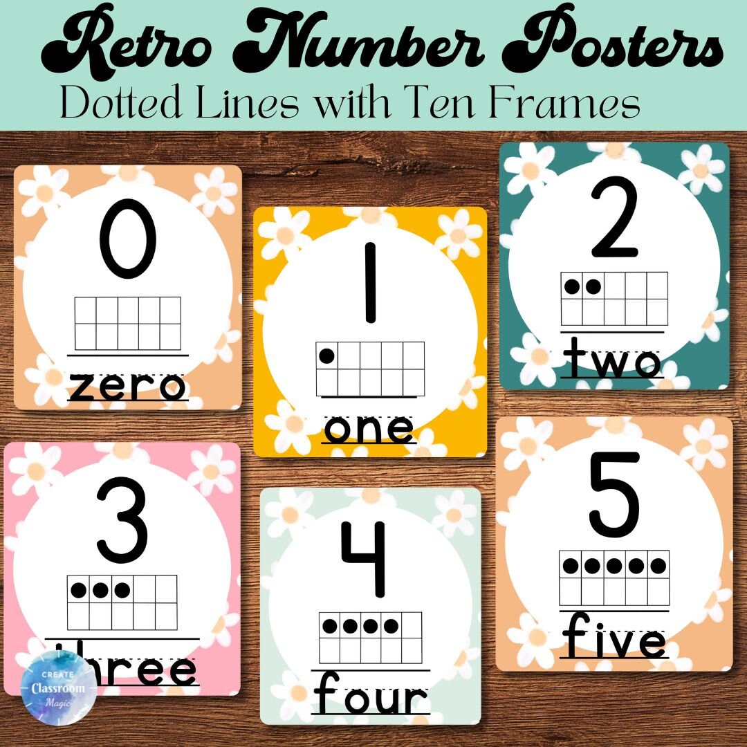 Retro Number Posters | Flower Power | Daisy Classroom Decor | Ten ...