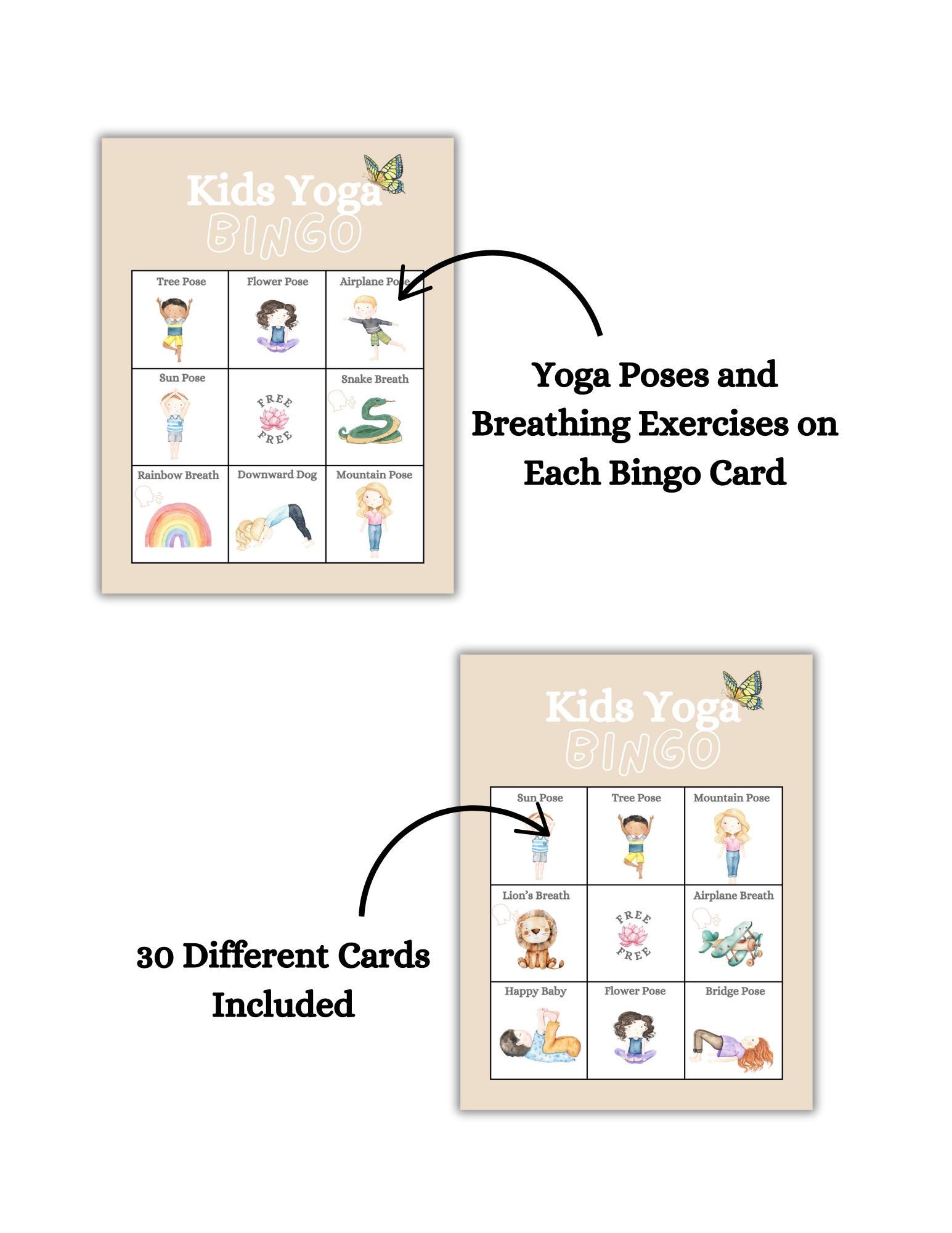Printable Yoga Bingo Game for Kids – Watercolor-themed Movement and ...