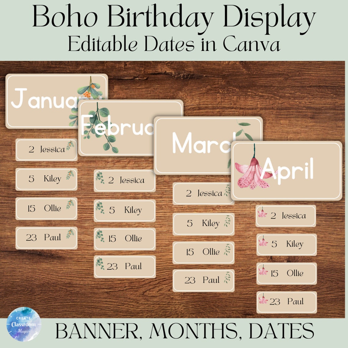 Boho Birthday Classroom Display | Custom Student Birthday Calendar ...