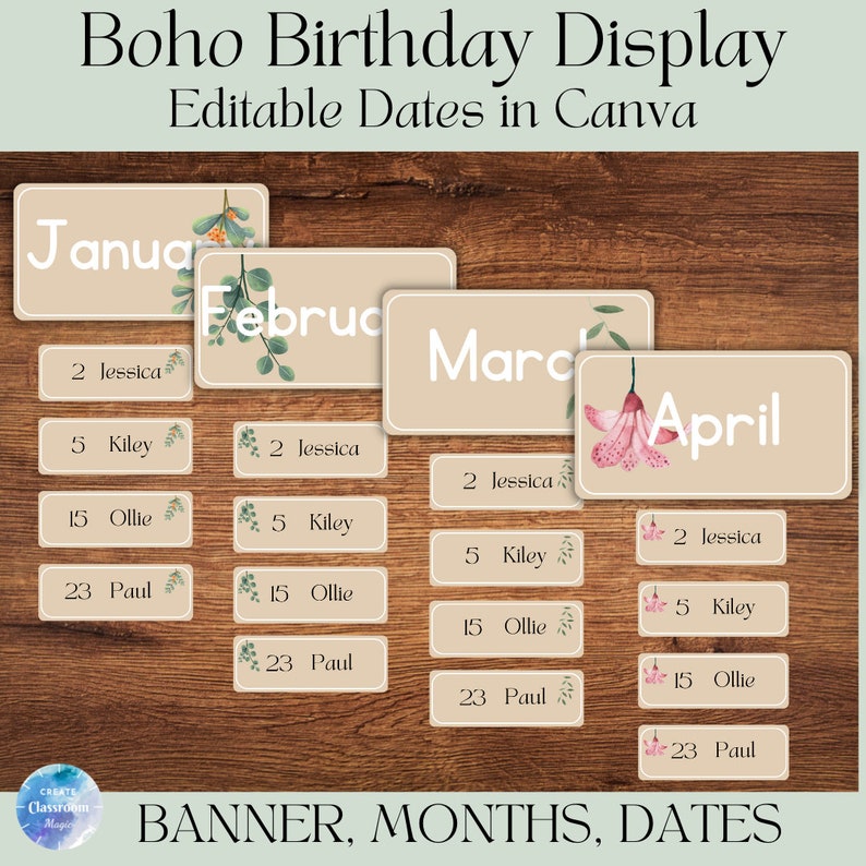 Boho Birthday Classroom Display | Custom Student Birthday Calendar ...