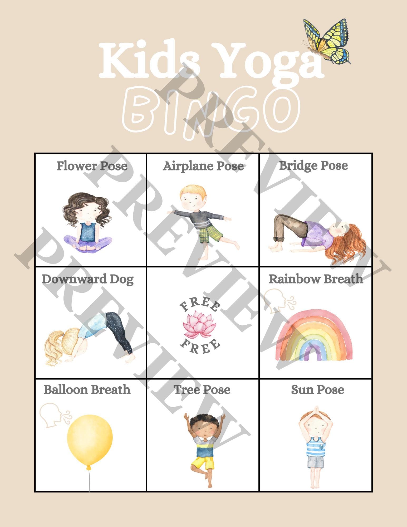 Printable Yoga Bingo Game for Kids – Watercolor-themed Movement and ...