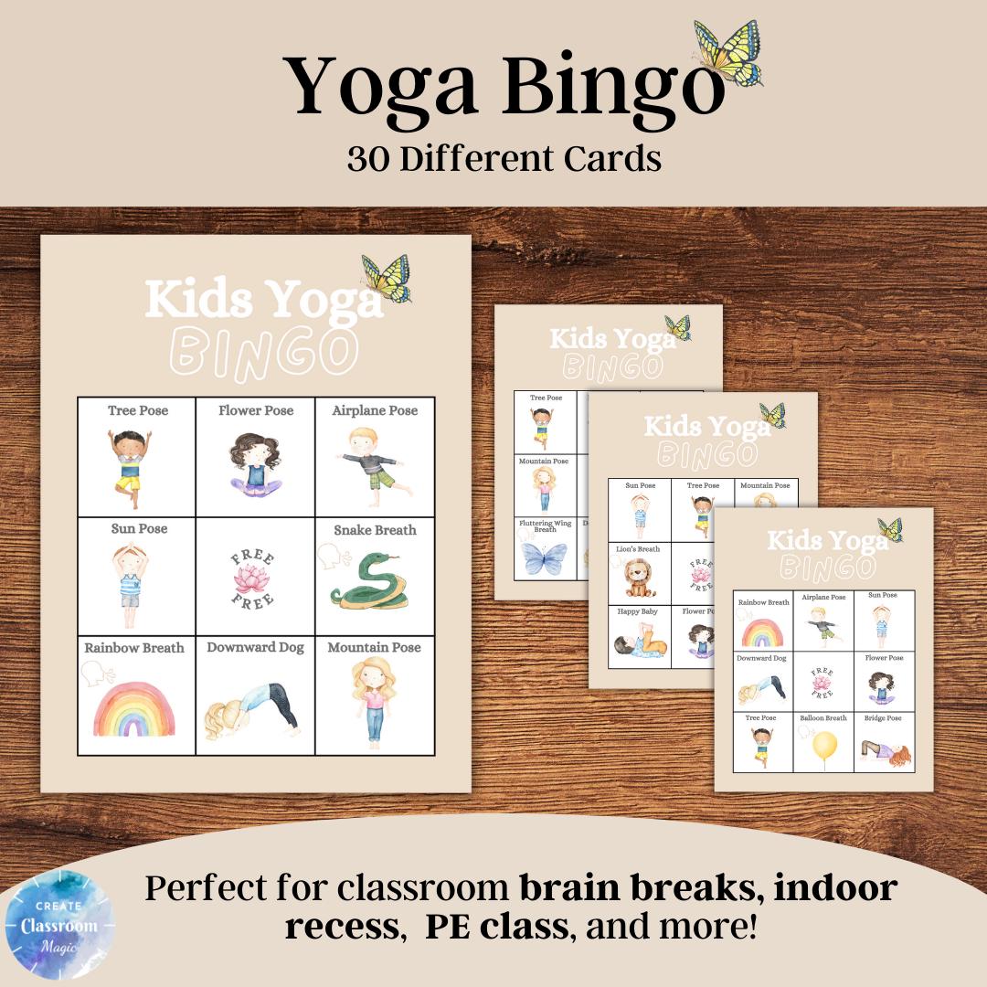 Printable Yoga Bingo Game for Kids – Watercolor-themed Movement and ...
