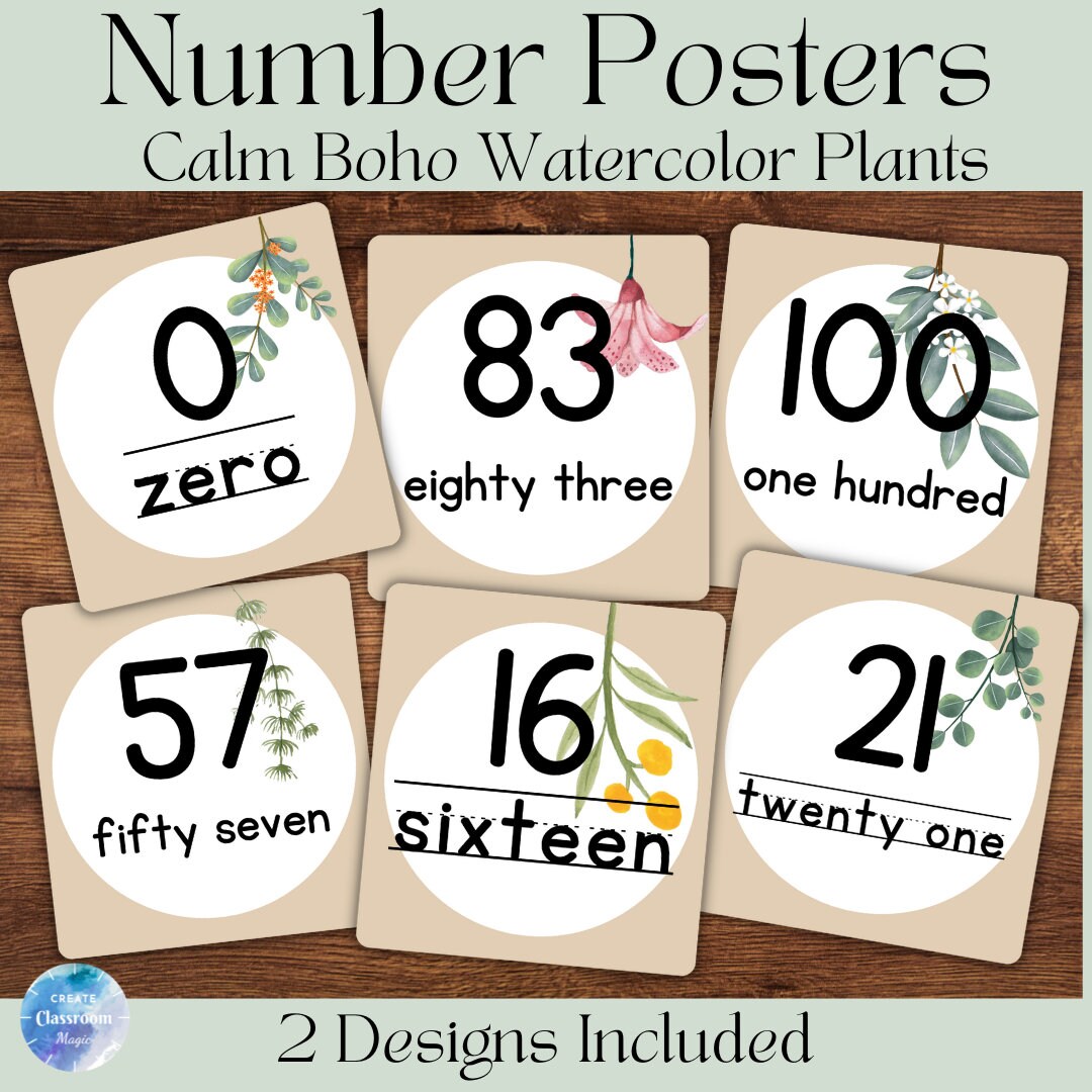 1-100 Boho Number Poster Digital Downloads: Printable Classroom Decor ...