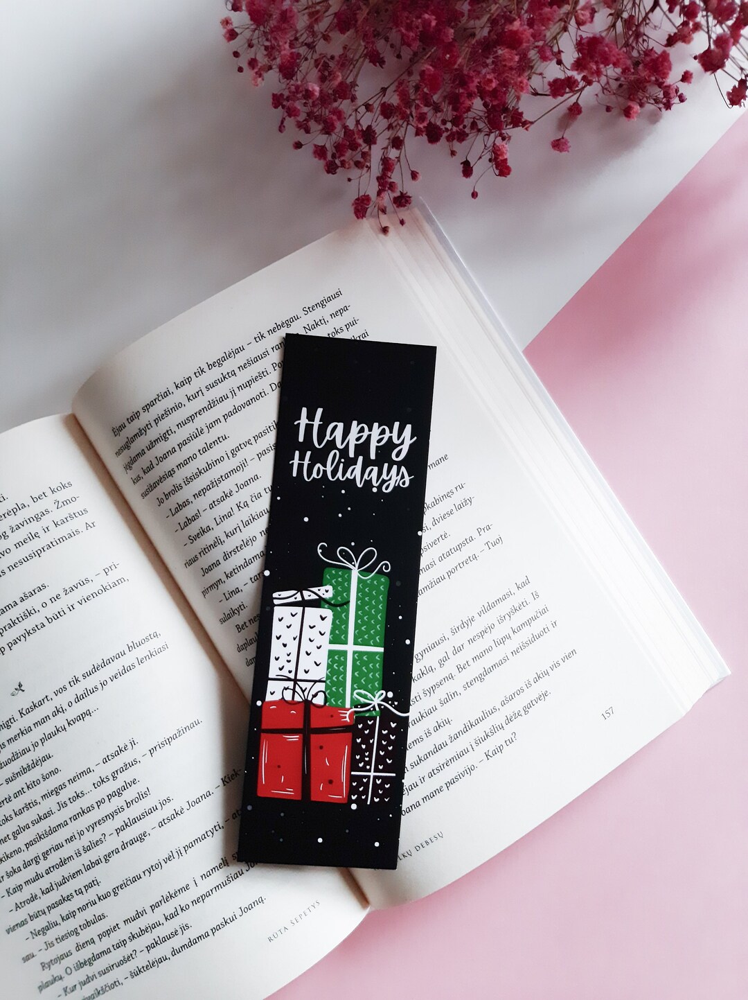 Happy Holidays Bookmark, Double Sided. Festive Bookmark. Christmas ...
