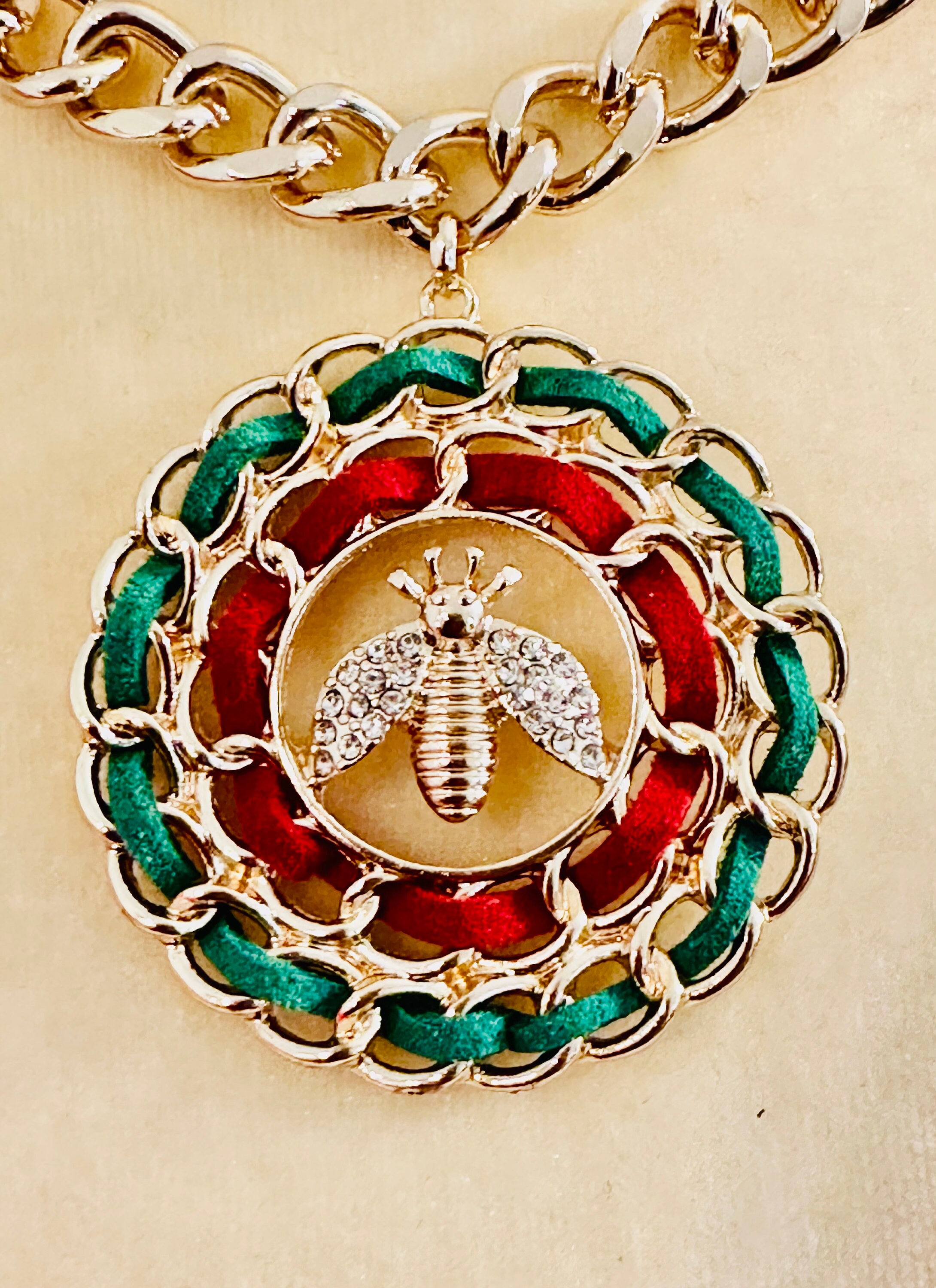 Luxe Style Red and Green Bee Chain Necklace - Etsy