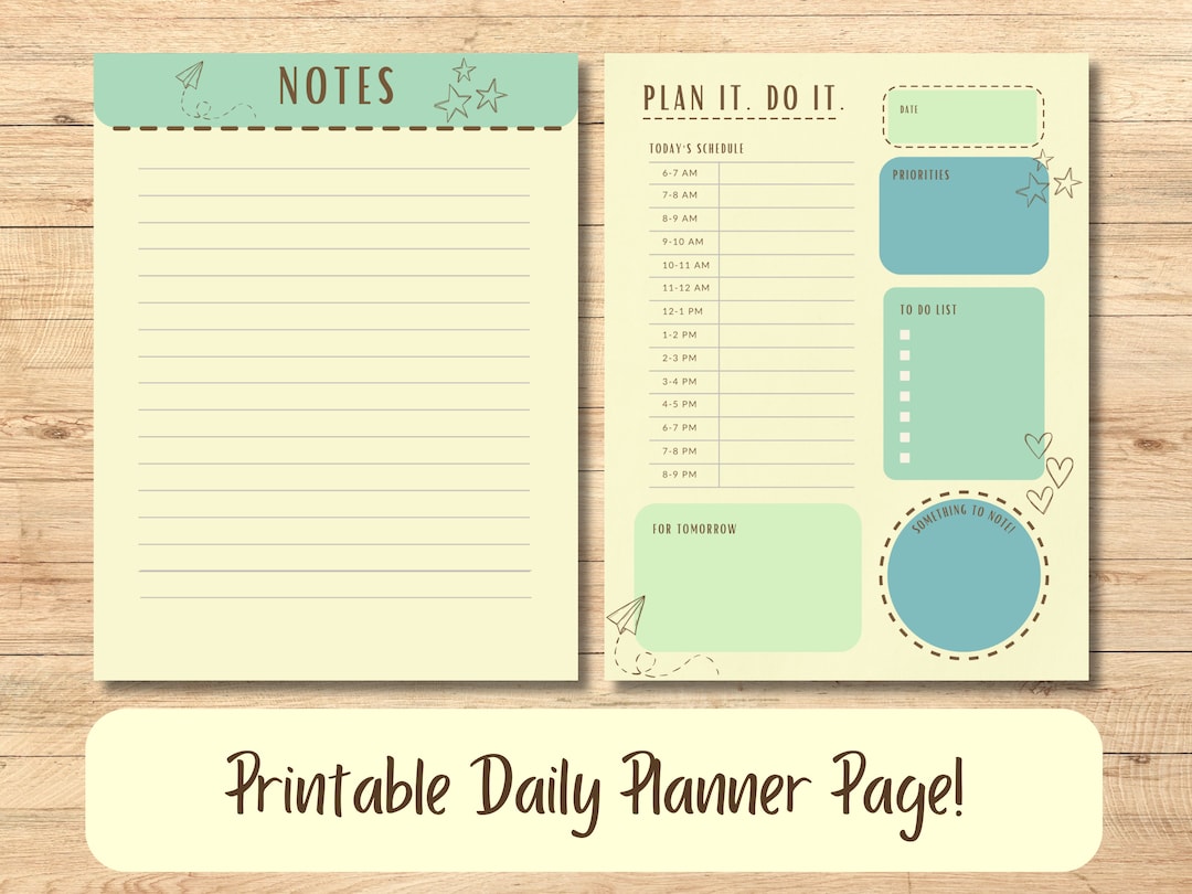 Printable Daily Planner and Notes Page Artsy School Aesthetic Cute ...