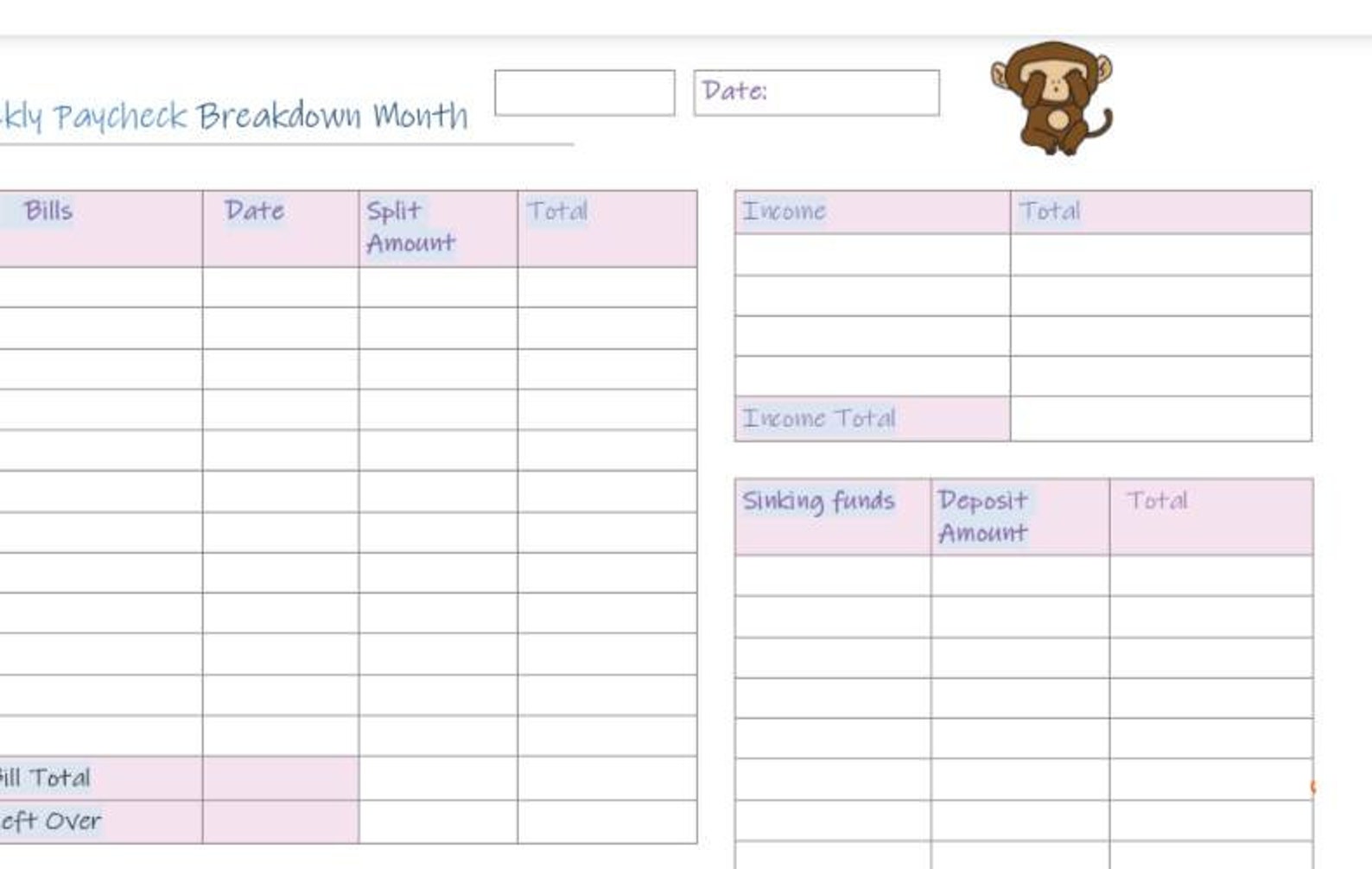 Weekly Paycheck Breakdown Budget Sheet Printable | Etsy