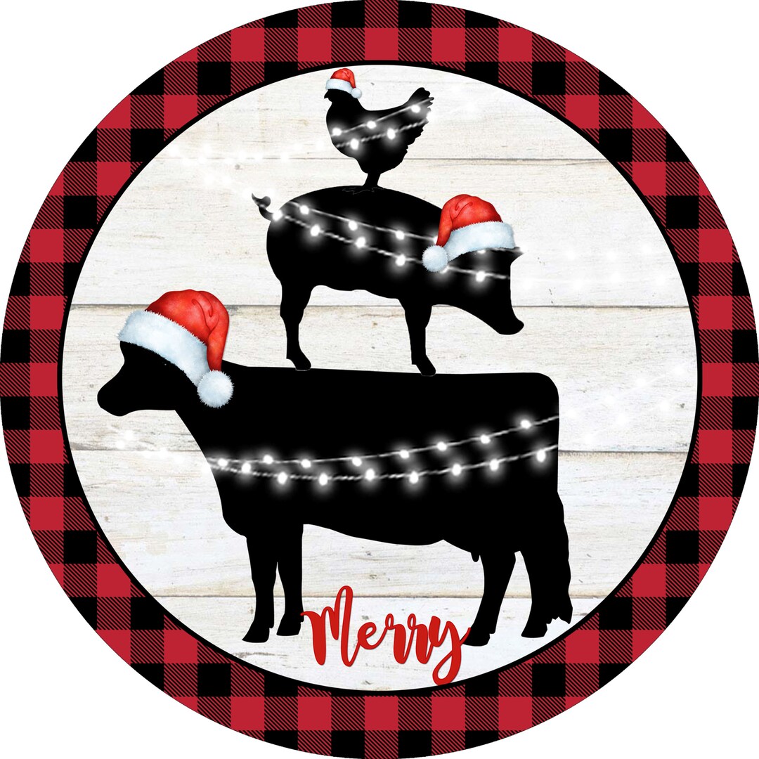 Merry Farm Animals Sign, Rooster Sign, Cow Sign, Pig Sign, Christmas ...