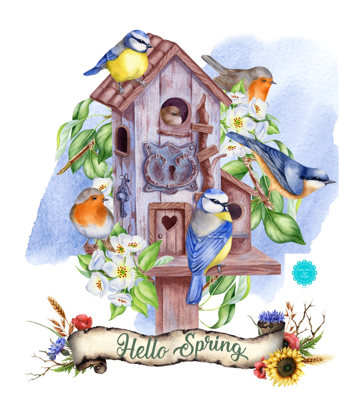 Hola letrero de primavera letrero de pajarera letrero de - Etsy España