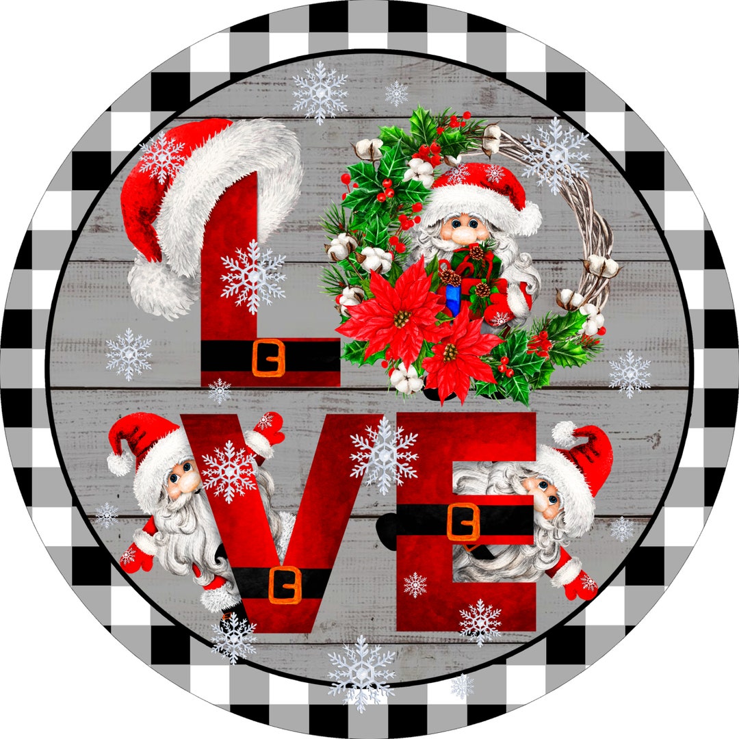 Love Santas Sign, Christmas Santa Sign, Holiday Sign, Black Check ...