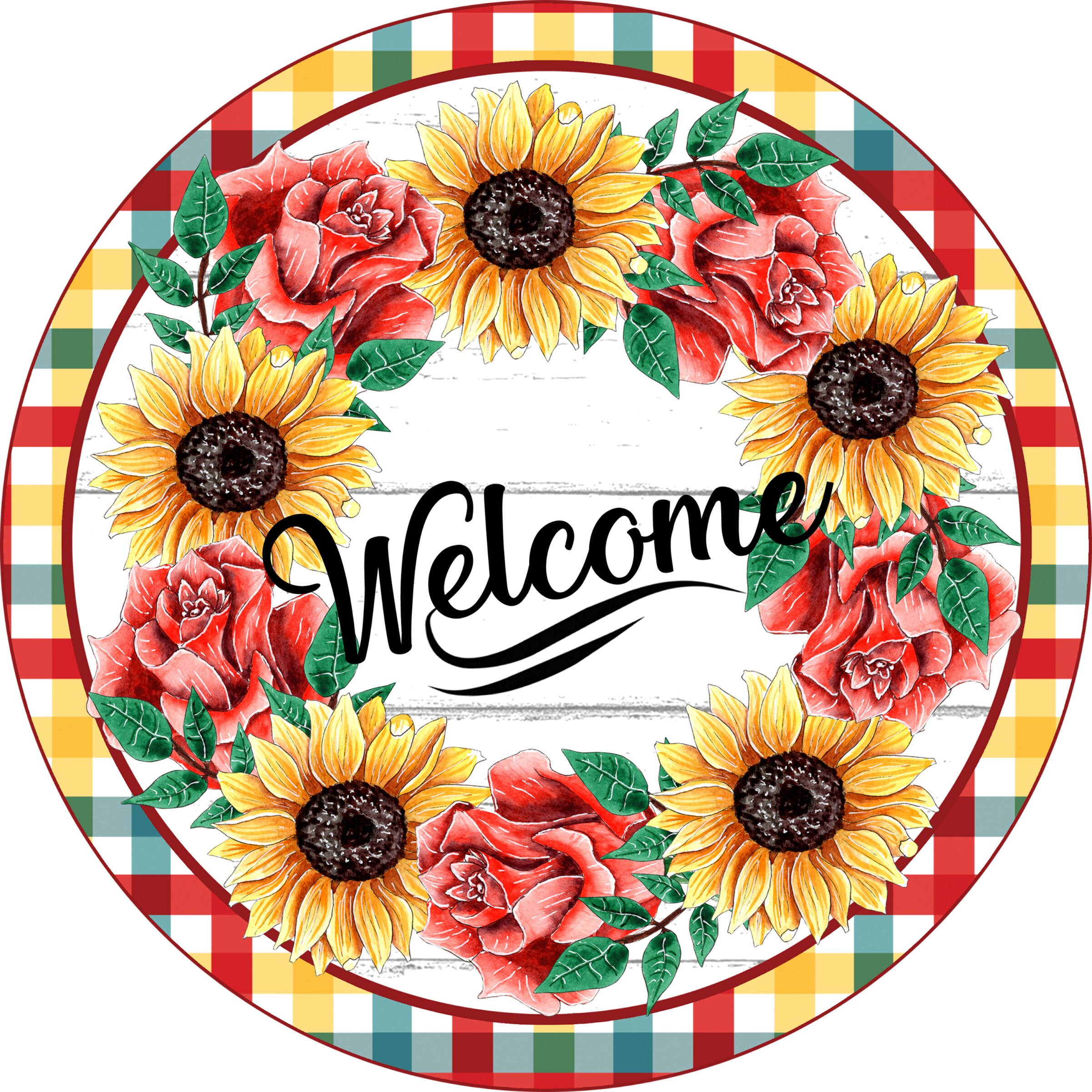 Welcome Sign Roses and Sunflowers Sign Everyday Sign Round - Etsy