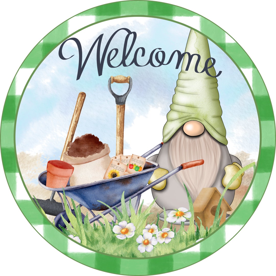 Welcome Sign, Spring Garden Gnome Sign, Wheel Barrow Decor, Everyday ...