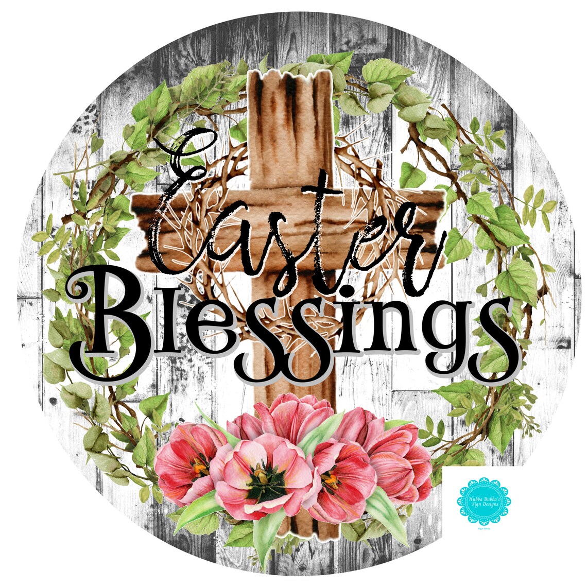 Easter Blessings Sign Rustic Cross Wreath Sign Easter - Etsy