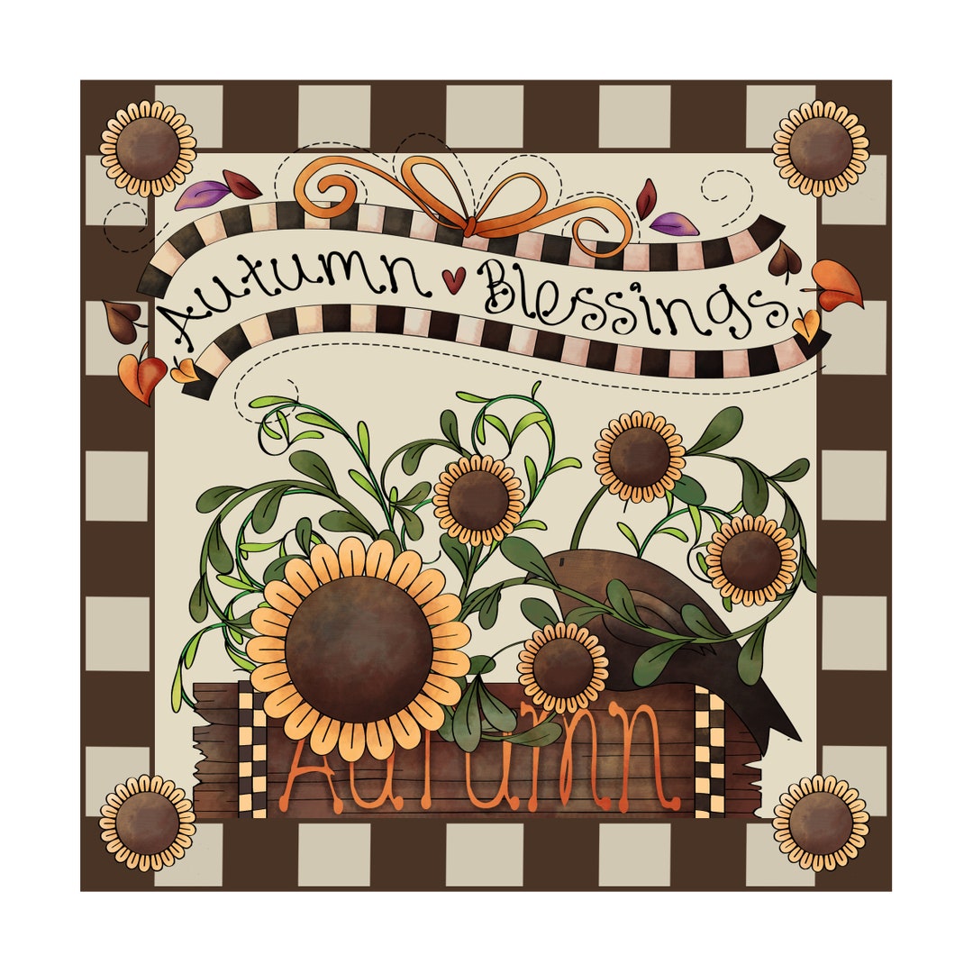 Autumn Blessings Sign, Fall Sign, Fall Pumpkin Sign, Sunflower Square ...