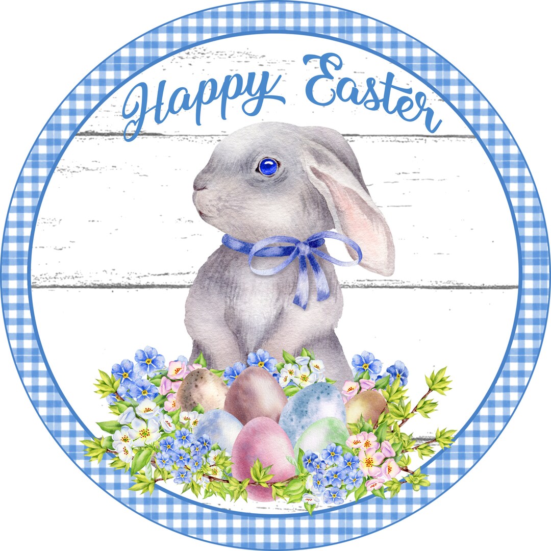 Happy Easter Sign, Easter Blue Bunny Sign, Bunnies Sign, Spring/summer ...
