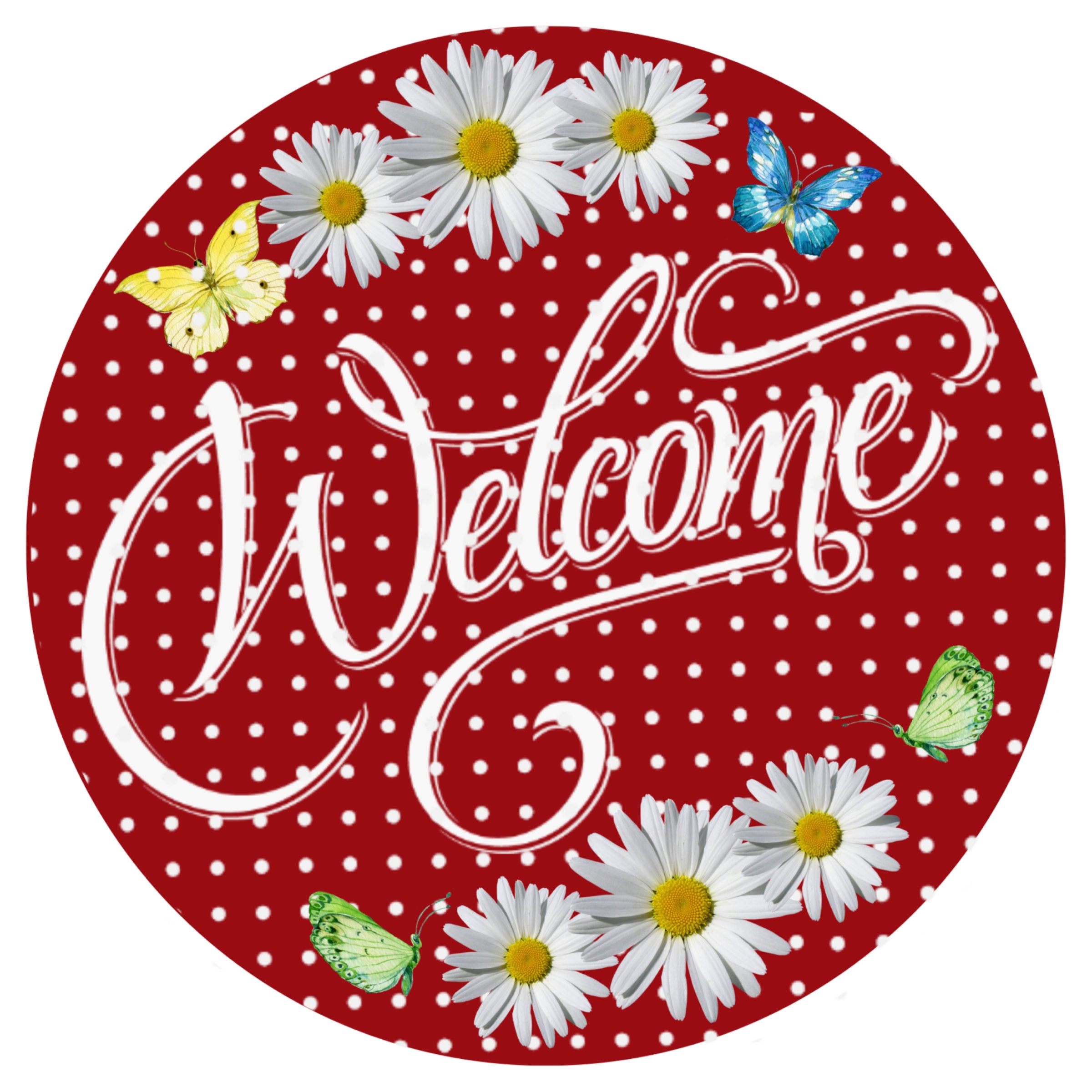Welcome Sign Red Polka Dot Sign Welcome Daisy Sign Everyday - Etsy