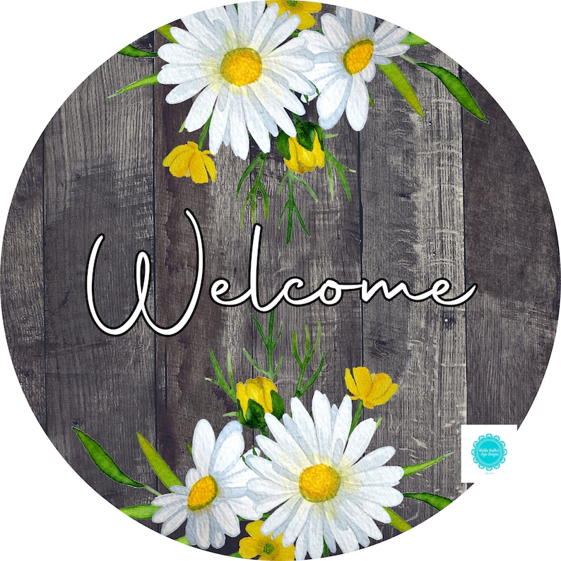 Daisy Welcome Sign, Wood Style Sign, Everyday Sign, Round Wreath Sign ...