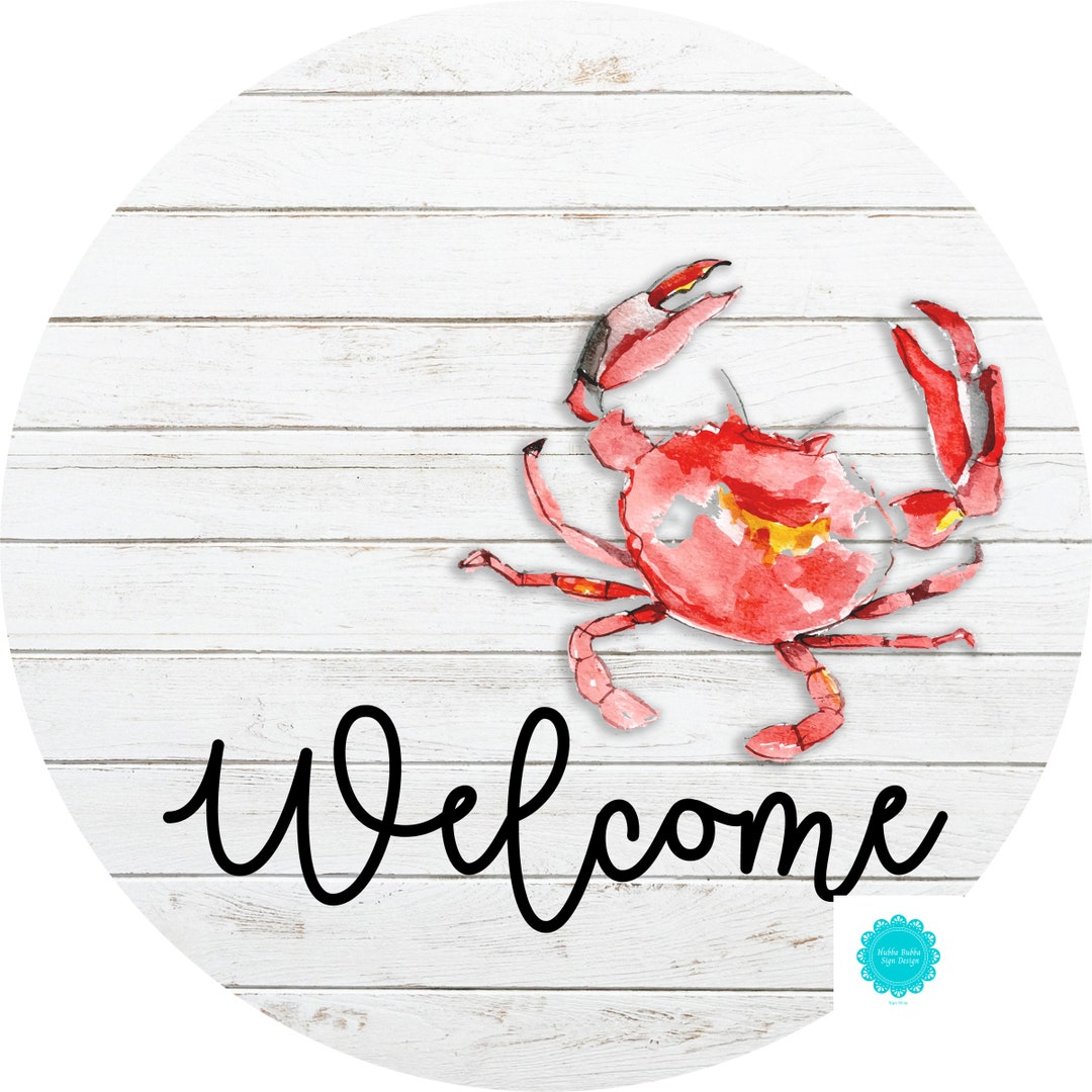 Welcome Sign, Crab Sign, Shiplap Sign, Everyday Sign, Round Metal ...