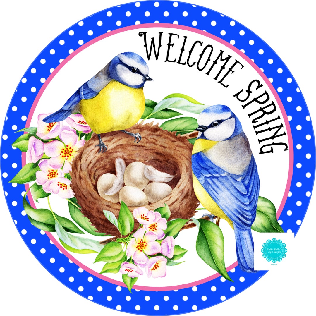 Welcome Spring Sign, Birds Sign, Polka Dot Decor, Everyday Sign ...