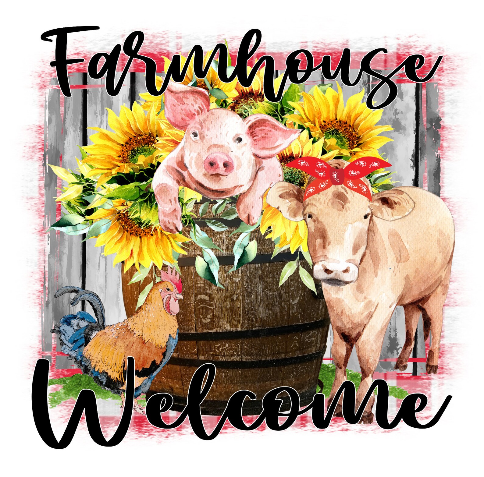 Farmhouse Welcome Sign Everyday Sign Cow Pig Rooster Wreath - Etsy